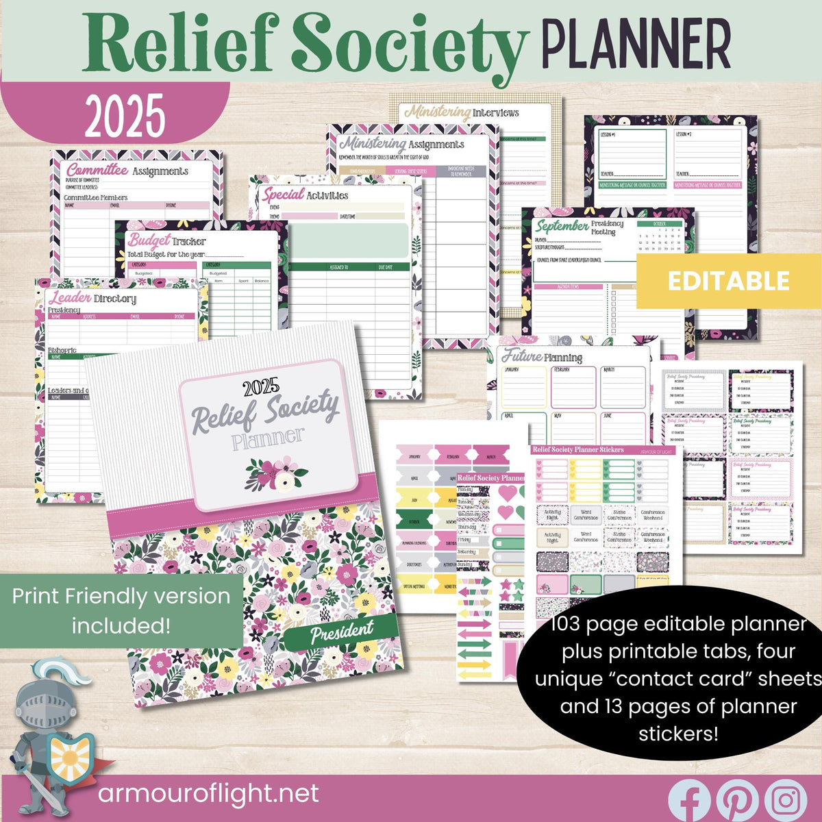 2025 LDS Relief Society Planner, RS Presidency Bundle – Armour of Light
